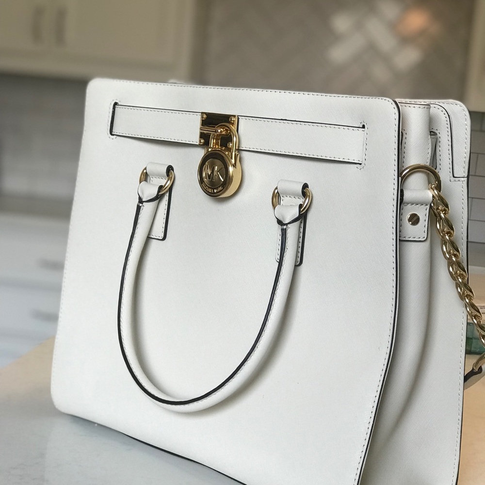 Michael Kors White And Gold Tote Purse - Gem